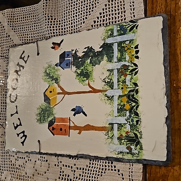 Unique Vintage | Art | Xl Painted Slate Welcome Sign Garden Slate Sign ...